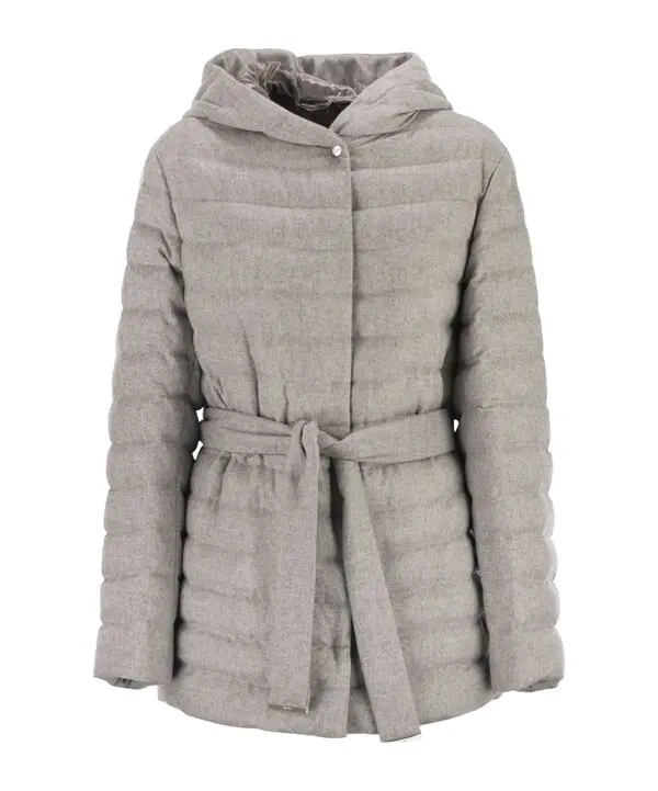 Herno Quilted Belted Down Jacket With Hood - Gray