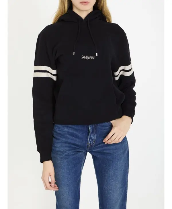 Saint Laurent Logo Embroidered Long Sleeve Hoodie