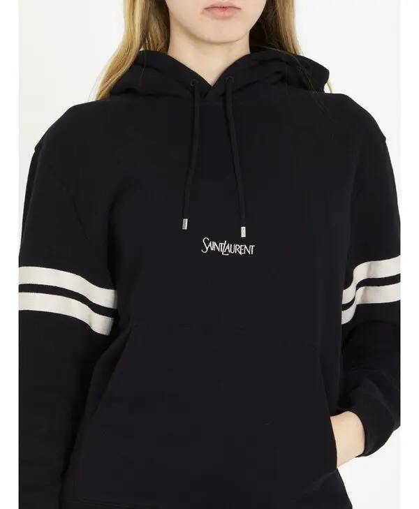 Saint Laurent Logo Embroidered Long Sleeve Hoodie