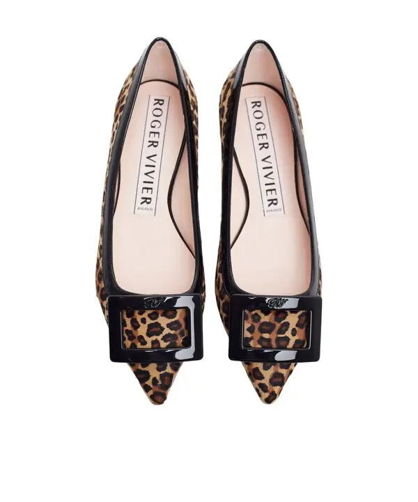 ROGER VIVIER Leopard Print Pointed Toe Ballerinas