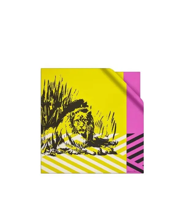 Dior D-jungle Pop Square Scarf - Bright Yellow And Pink