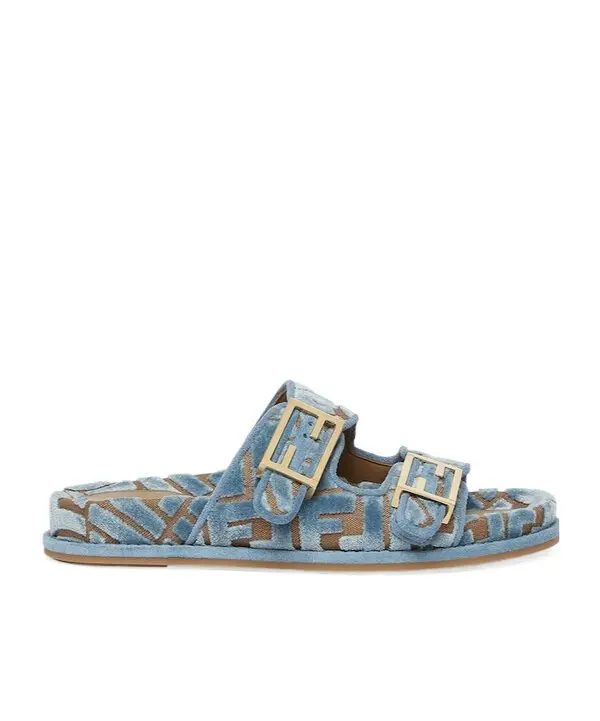 Fendi Ff Jacquard Slip-on Slides - Light Blue