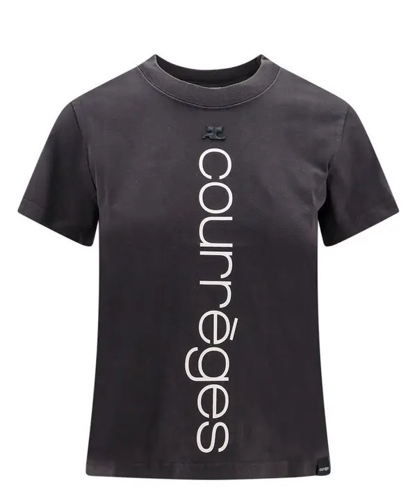 COURREGES Courrèges Logo Embroidered Crewneck T-shirt - Black