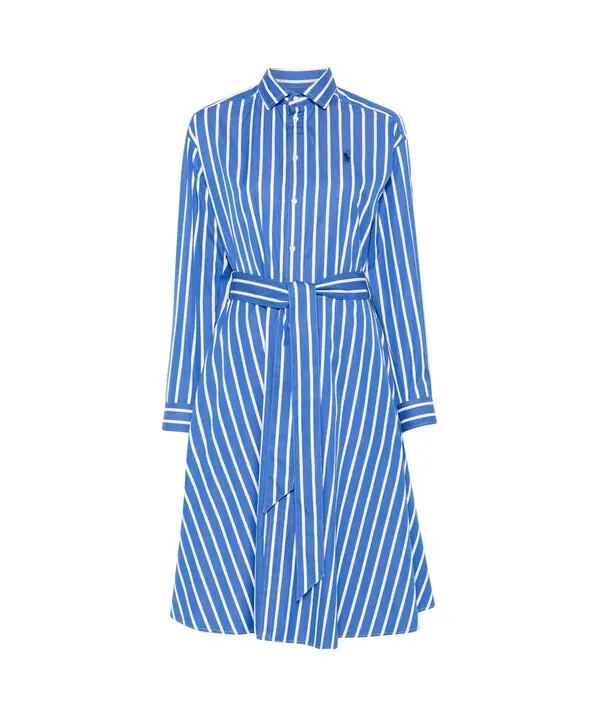 Polo Ralph Lauren Striped Button-up Shirt Dress With Tie Belt - Blue