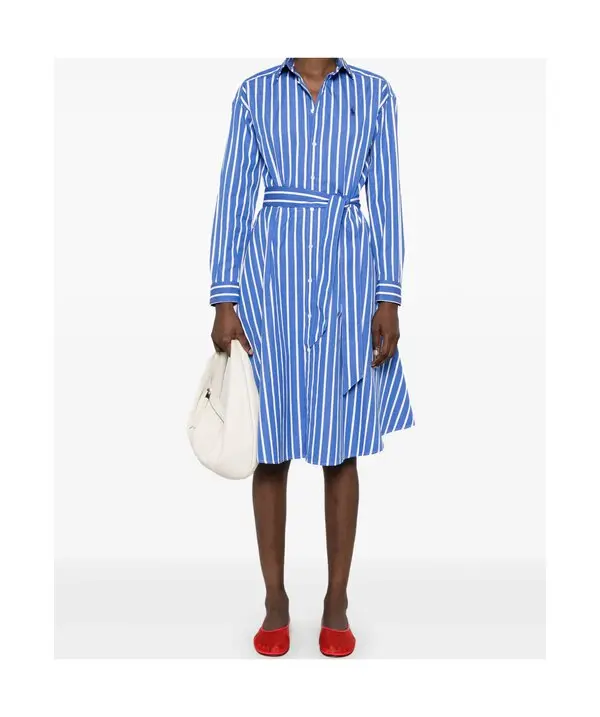 Polo Ralph Lauren Striped Button-up Shirt Dress With Tie Belt - Blue