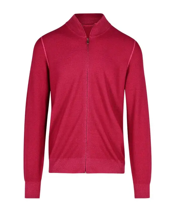 GRAN SASSO Zip-up Ribbed Cardigan - Red