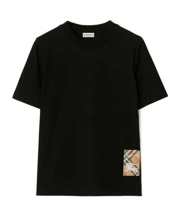 Burberry Checked Patch Crewneck T-shirt - Black
