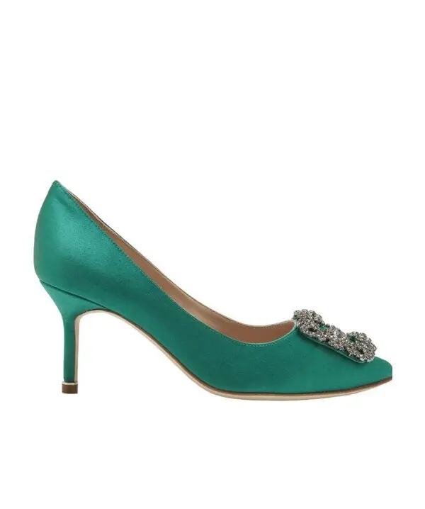 Manolo Blahnik Embellished Silk High Heels - Green