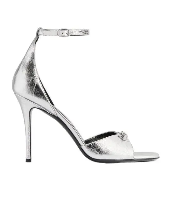 Balenciaga City Up Studded Heeled Sandals - Silver
