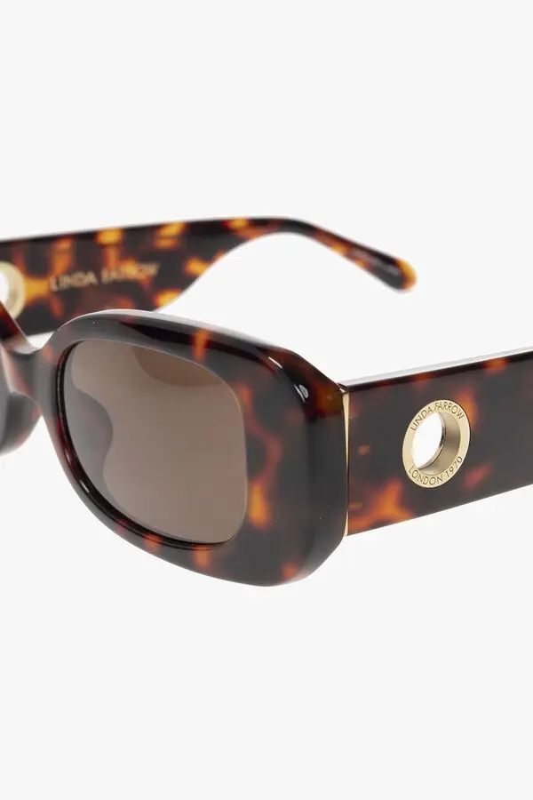 Linda Farrow Rectangular Logo Detail Sunglasses - Brown