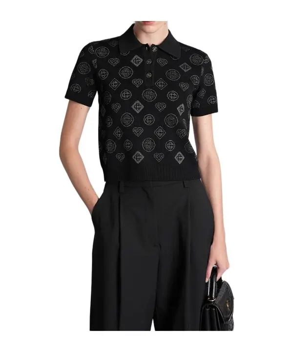 Casablanca Logo Jacquard Knitted Polo Top