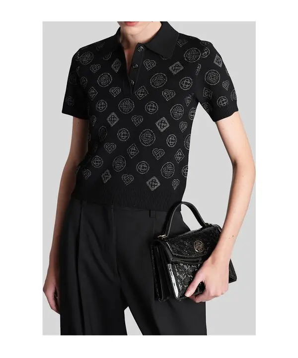 Casablanca Logo Jacquard Knitted Polo Top
