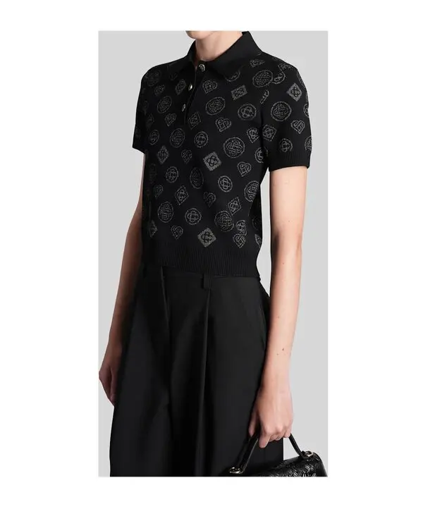 Casablanca Logo Jacquard Knitted Polo Top