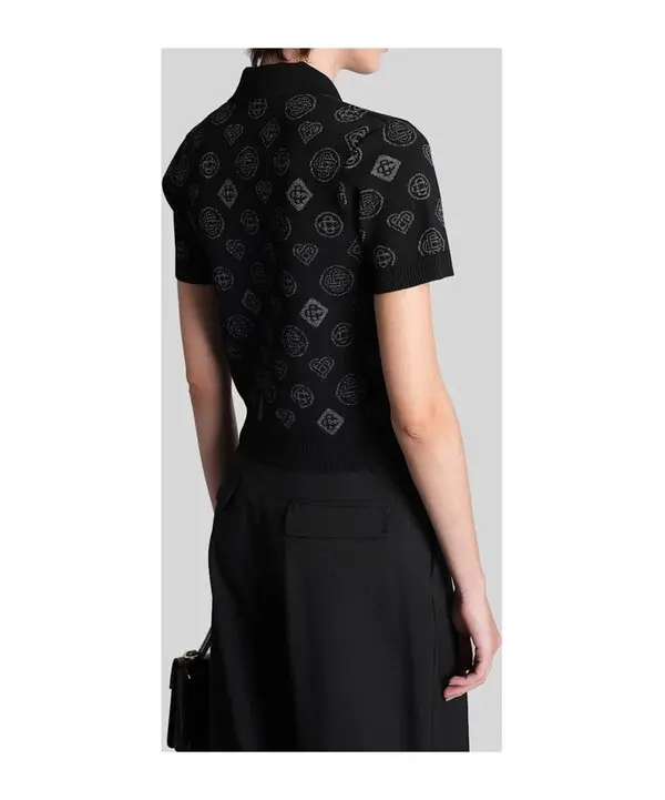 Casablanca Logo Jacquard Knitted Polo Top