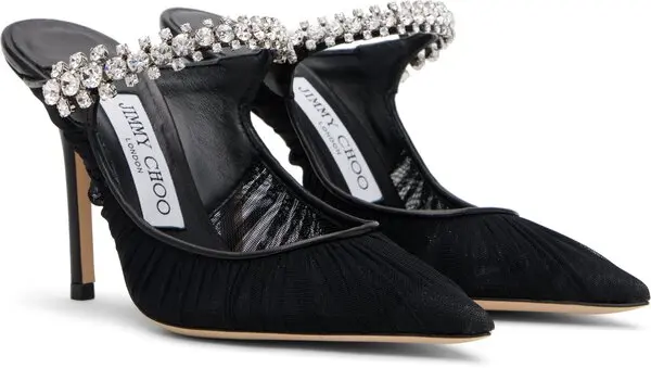 JIMMY CHOO Pleated Pointed-toe Stiletto Pumps With Crystal Embellishments - Black