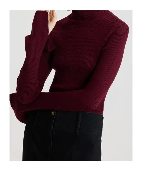 PATOU Ribbed Turtleneck Sweater With Extended Cuffs - Brown