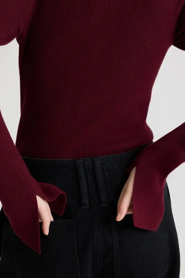 PATOU Ribbed Turtleneck Sweater With Extended Cuffs - Brown