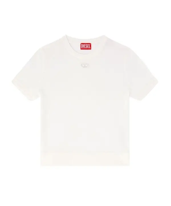 DIESEL® Short Sleeve Embroidered Logo Knit Top - White