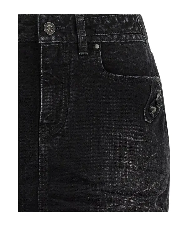 Balenciaga Frayed Edge Denim Mini Skirt - Black