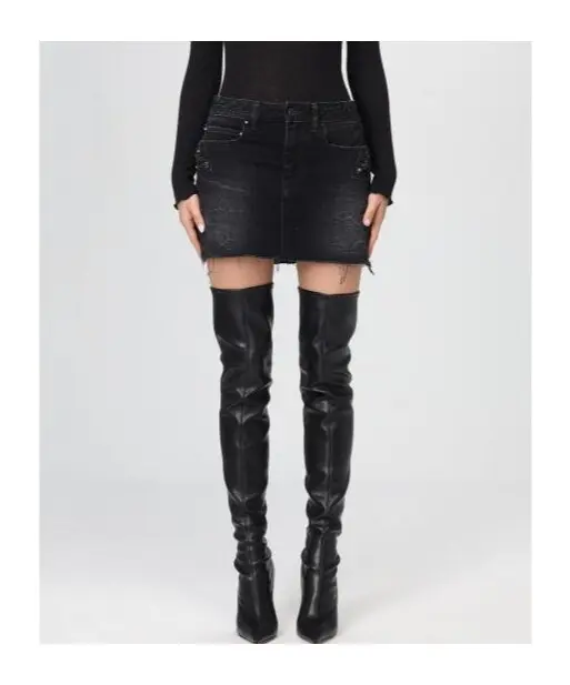 Balenciaga Frayed Edge Denim Mini Skirt - Black
