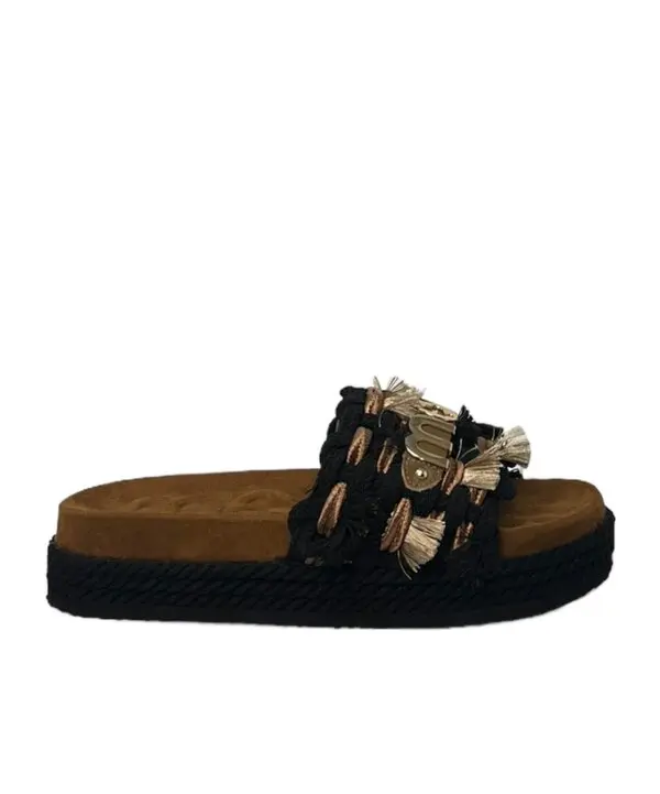 Mou Monoband Rope Fringed Sandals - Black