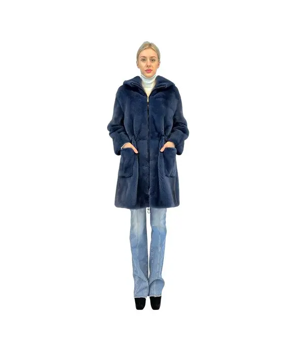 LISKA Hooded Fur Long Sleeve Coat