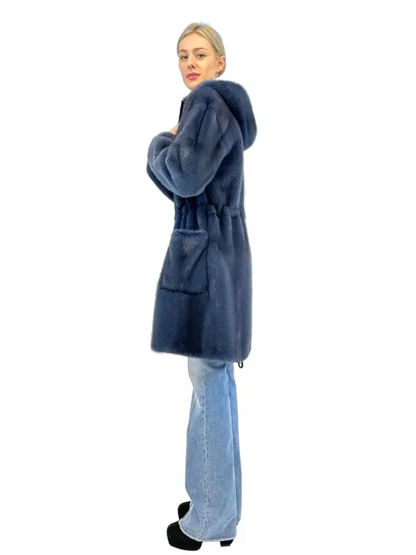 LISKA Hooded Fur Long Sleeve Coat