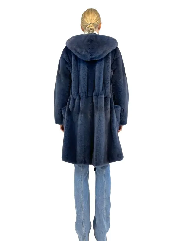 LISKA Hooded Fur Long Sleeve Coat