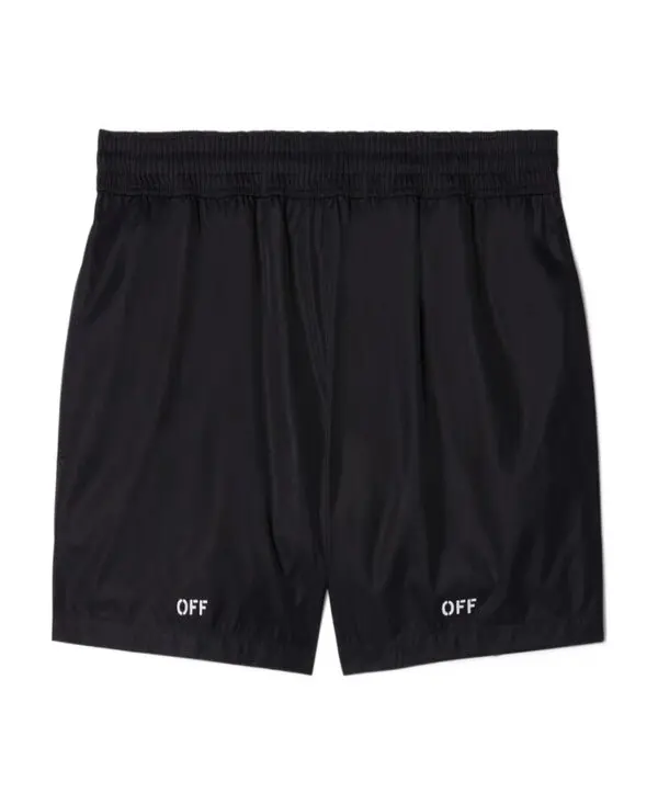 Off-White Logo Printed Straight Hem Swim Shorts - Black