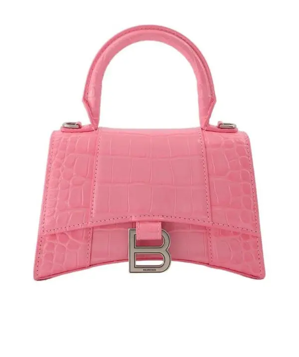 Balenciaga Hourglass Xs Logo Plaque Tote Bag - Pink
