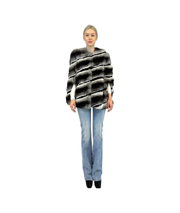 LISKA Round Collar Fur Jacket With Stripe Detail