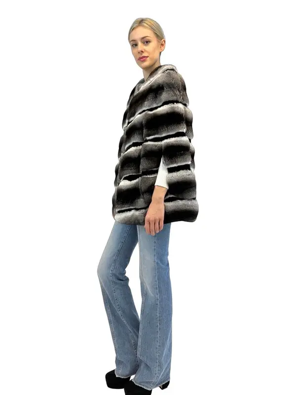 LISKA Round Collar Fur Jacket With Stripe Detail