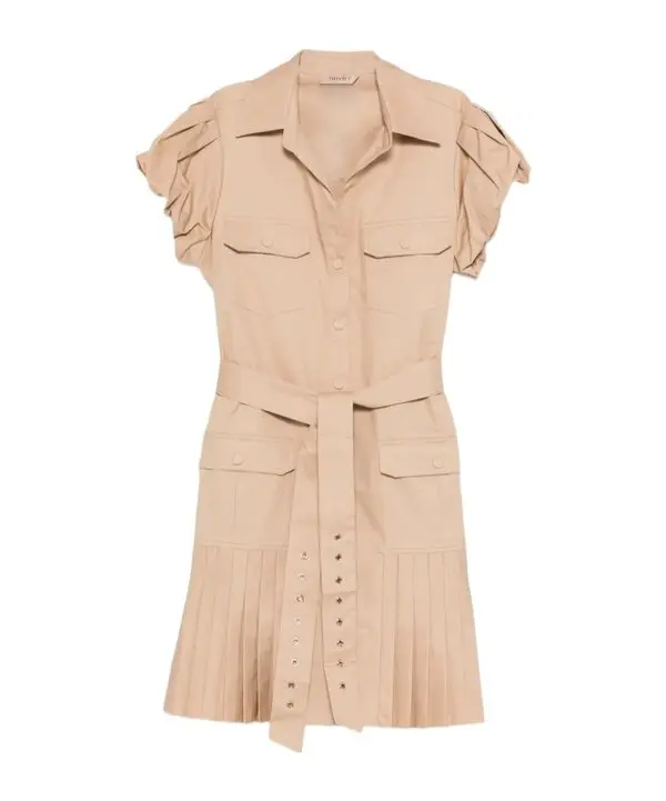 TWINSET Belted Pleated Mini Dress - Nude