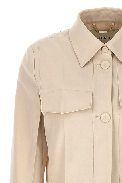 Fendi Collared Trench Jacket With Ff Embroidery - Nude