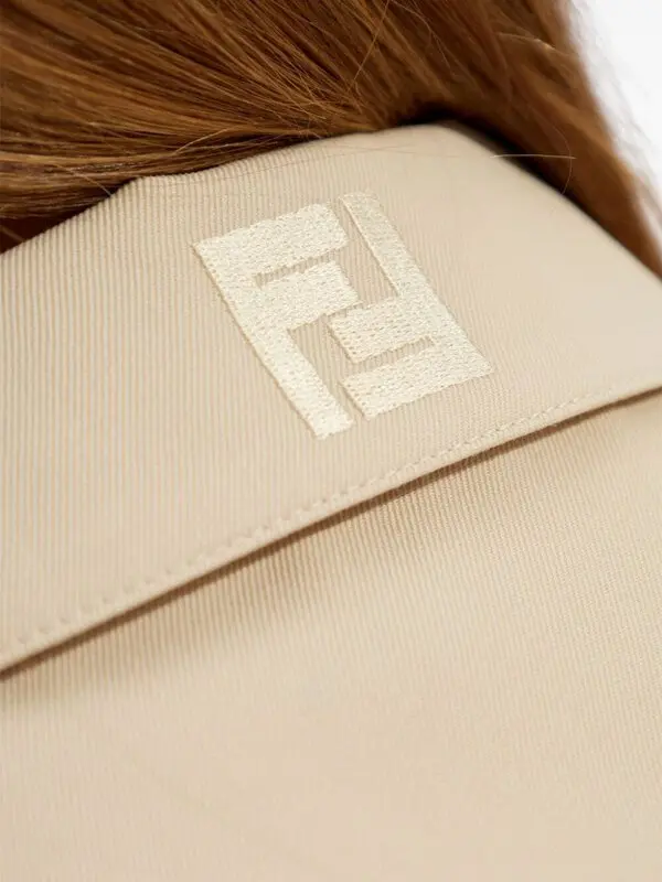 Fendi Collared Trench Jacket With Ff Embroidery - Nude