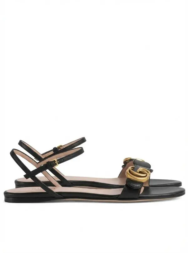 Gucci Double G Leather Sandals - Black