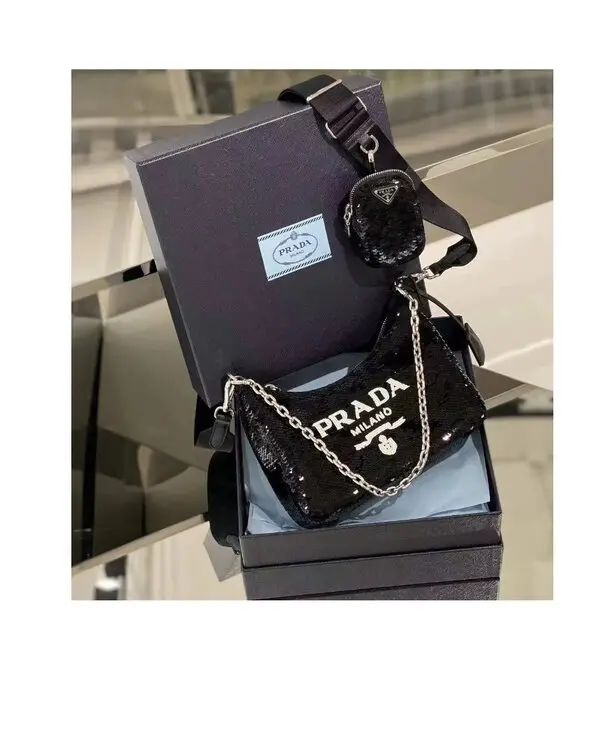 Prada Re-edition 2005 Logo Sequin Shoulder Bag
