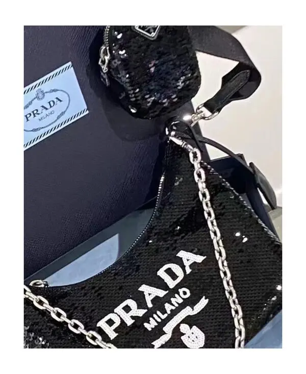 Prada Re-edition 2005 Logo Sequin Shoulder Bag