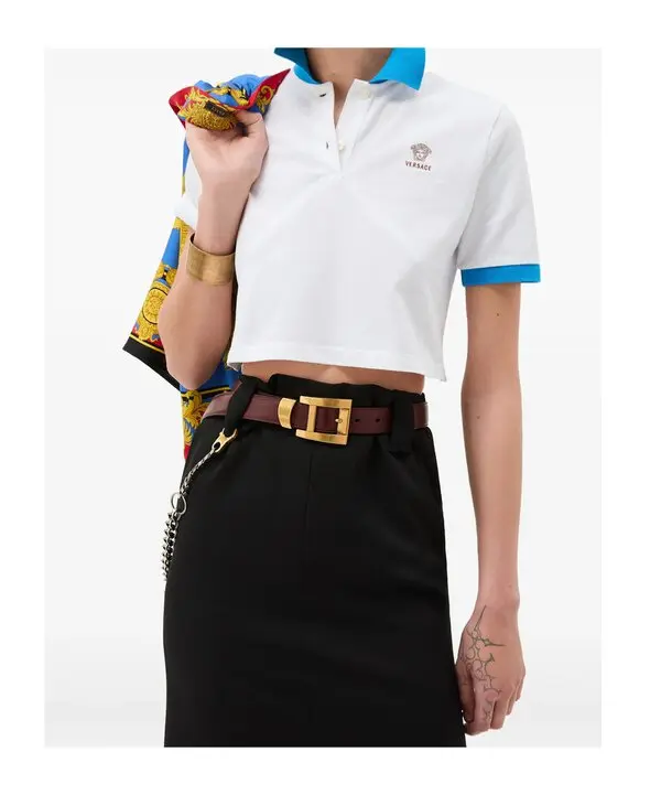 Versace Logo Piqué Cropped Polo Shirt