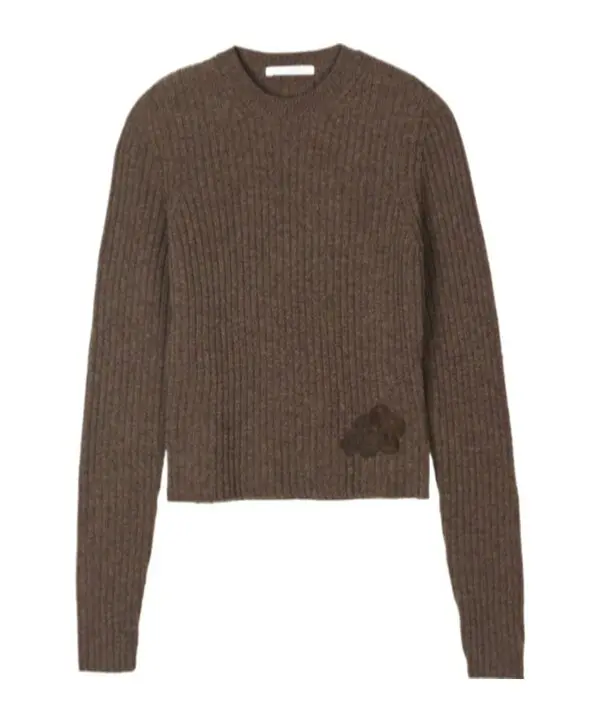 Cecilie Bahnsen Ribbed Pullover With Floral Applique - Brown