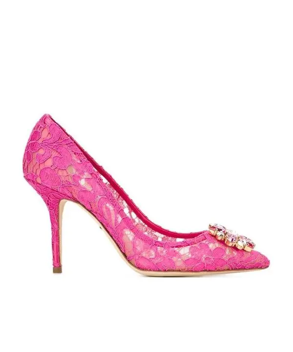 Dolce & Gabbana Embellished Lace Stilettos - Pink
