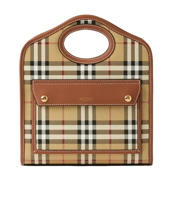 Burberry Hollow-handle Checkered Mini Tote Bag - Brown