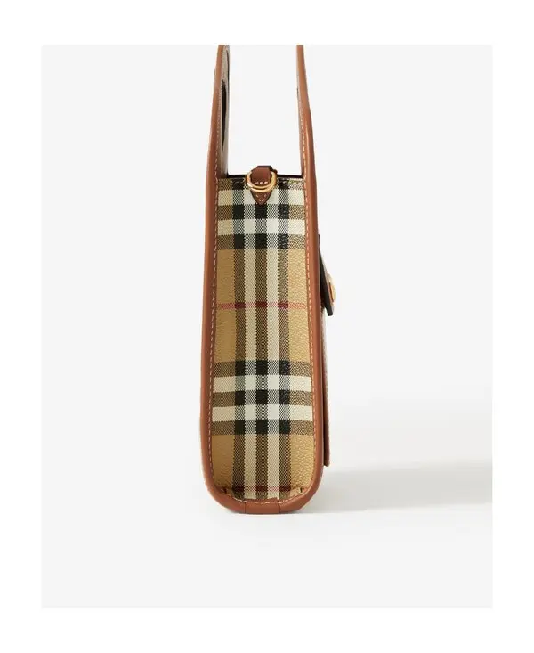 Burberry Hollow-handle Checkered Mini Tote Bag - Brown