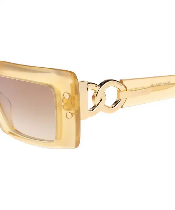Balmain Logo Rectangle Frame Sunglasses - Nude