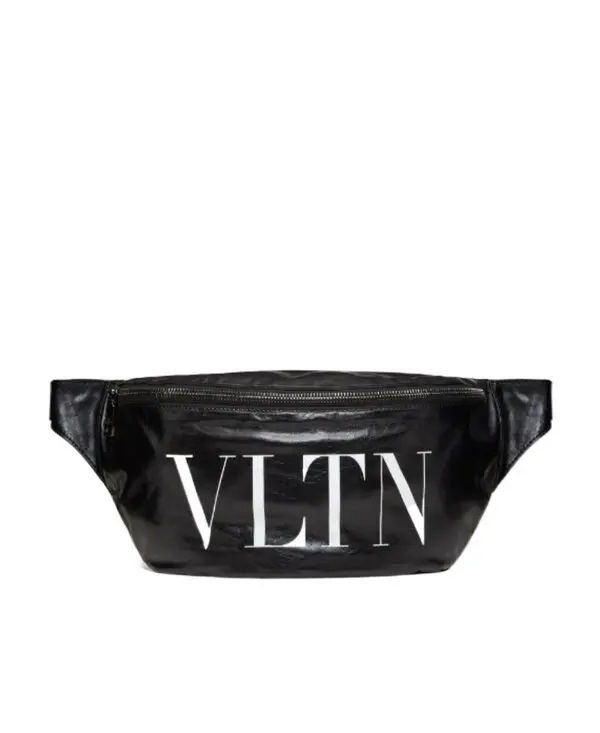 Valentino Garavani Vltn Logo Printed Zip-up Belt Bag - Black
