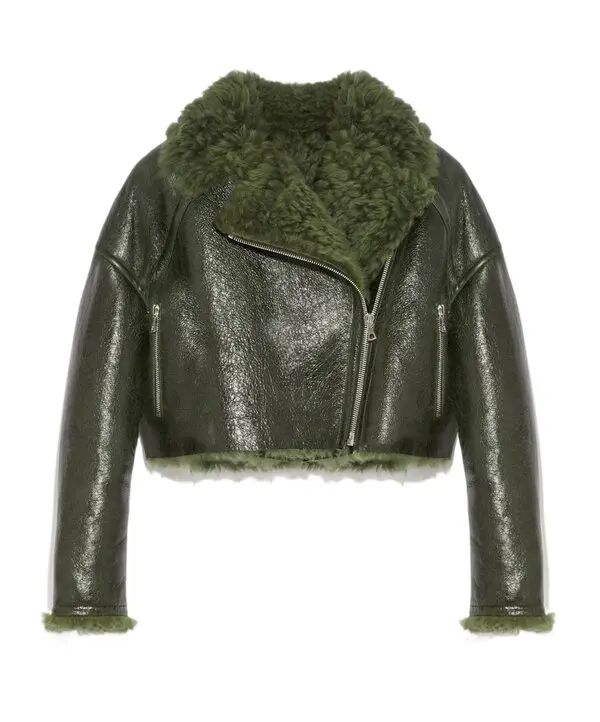 YVES SALOMON Patent Merino Cropped Biker Jacket