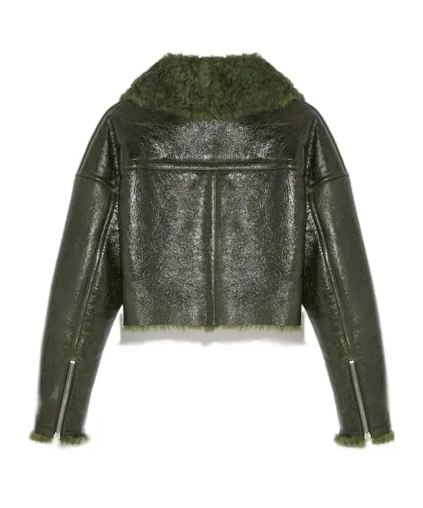 YVES SALOMON Patent Merino Cropped Biker Jacket
