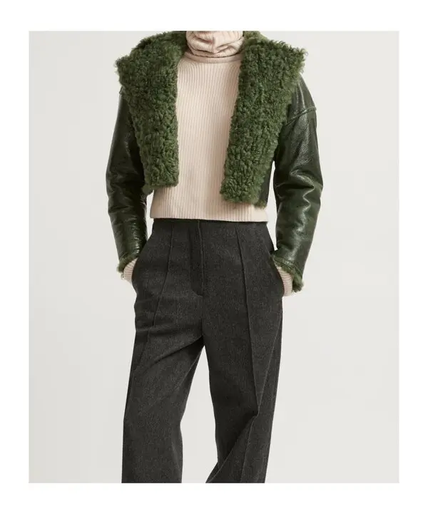 YVES SALOMON Patent Merino Cropped Biker Jacket