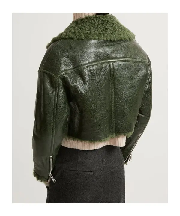 YVES SALOMON Patent Merino Cropped Biker Jacket