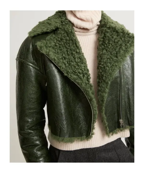 YVES SALOMON Patent Merino Cropped Biker Jacket